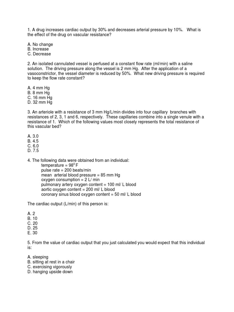 Hemodynamics Practice Questions