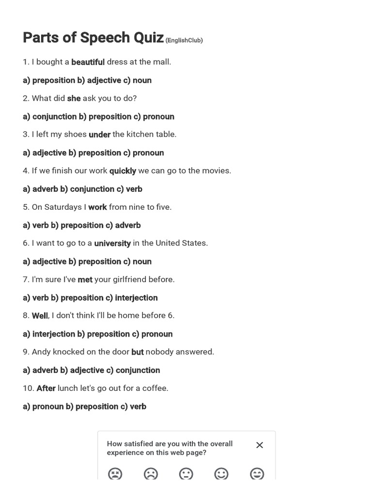 Parts of Speech Quiz - Grammar - EnglishClub | PDF | Career & Growth ...