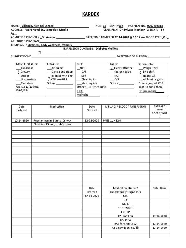Kardex: GCS: 12-13/15 (M:5, V:4-5, E:3) | PDF | Clinical Medicine ...
