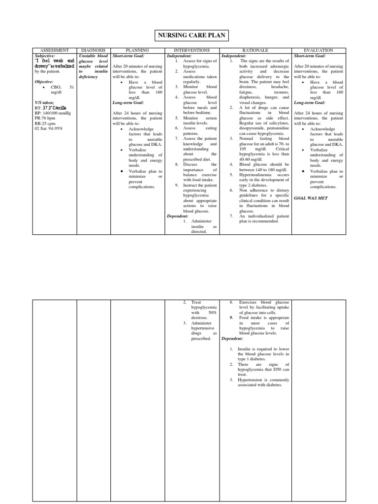 Nursing Care Plan | PDF | Hypoglycemia | Endocrine