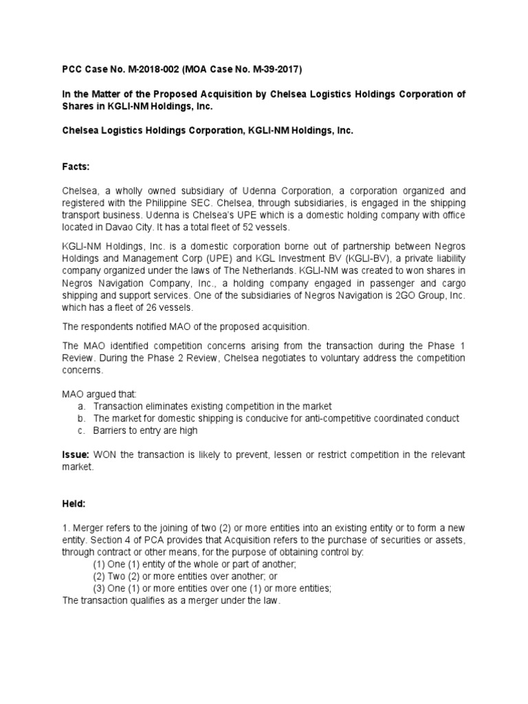 PCC Case No. M-2018-002 (MAO Case No. M-39-2017) Full Case Report | PDF | Mergers And ...