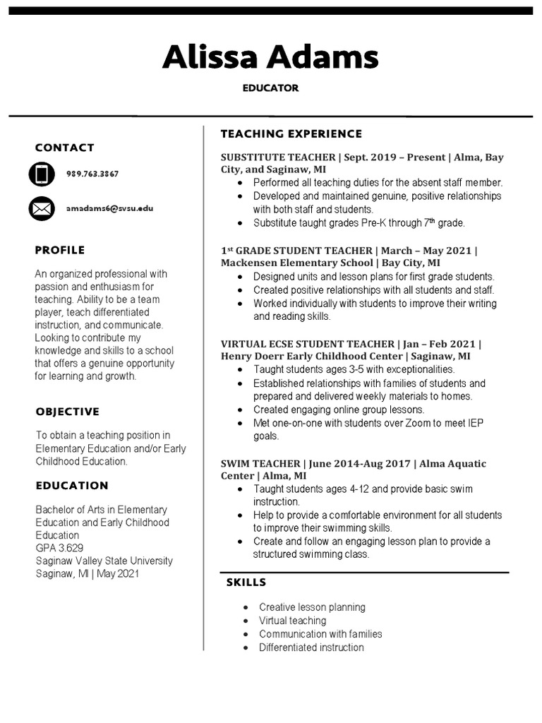 Alissa Adams - Resume | PDF | Differentiated Instruction | Educational ...