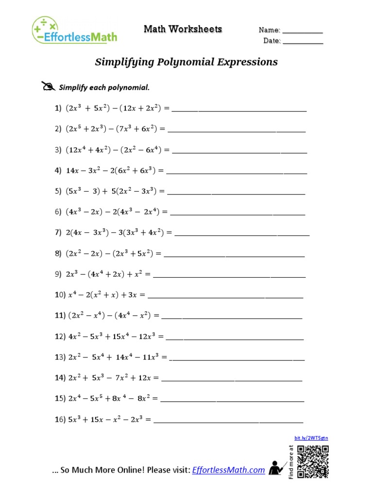 Simplifying Polynomial Expressions | PDF | Teaching Mathematics