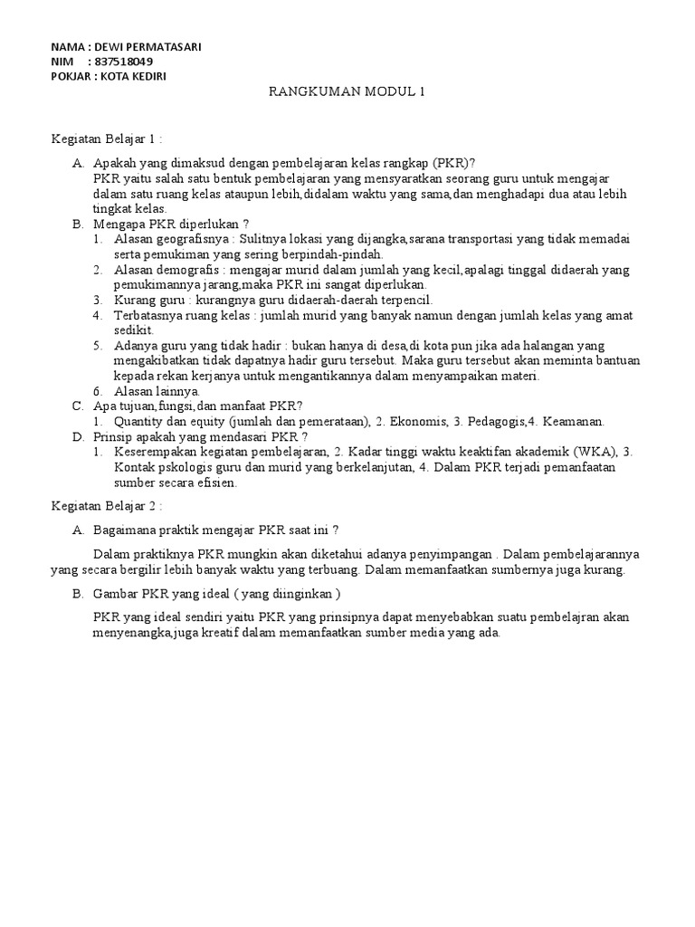 Rangkuman Modul 1 Dan Peta Konsep Modul 1 (PKR) | PDF