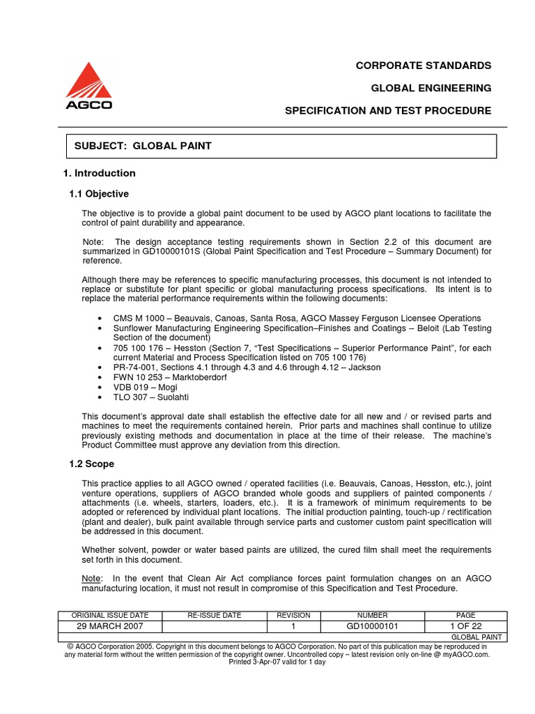 AGCO - GD10000101 (2007 Yılı) | PDF | Paint | Specification (Technical ...