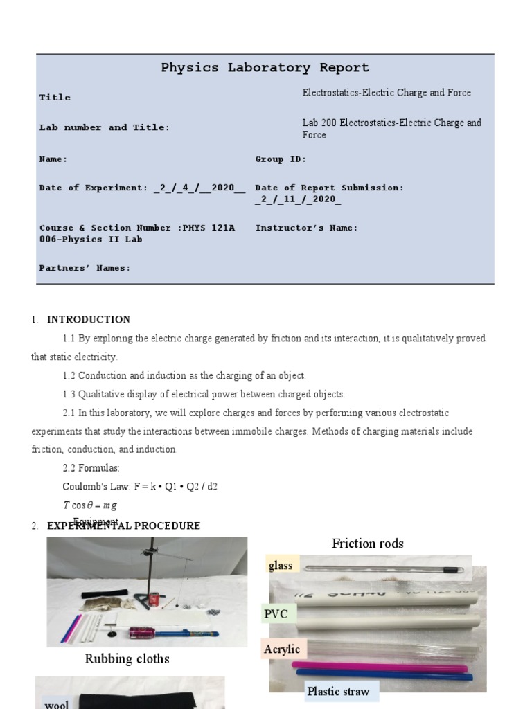 Physics Laboratory Report: Friction Rods | PDF | Electric Charge ...