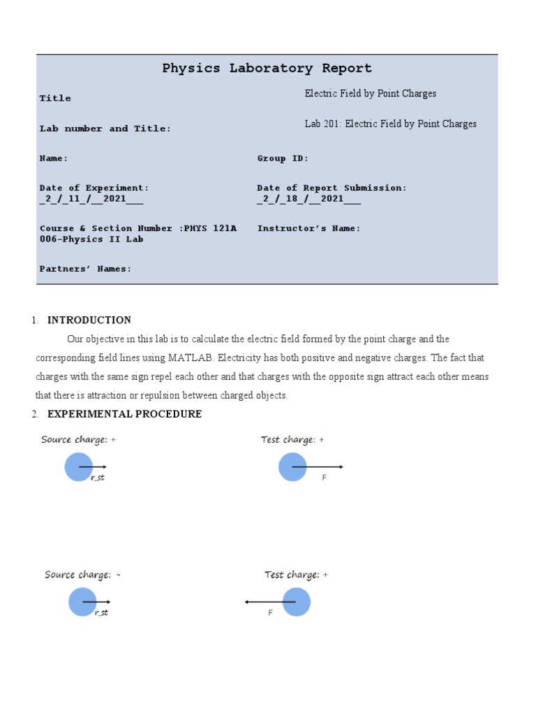 Physics Laboratory Report: Title Lab Number and Title | PDF | Electric ...