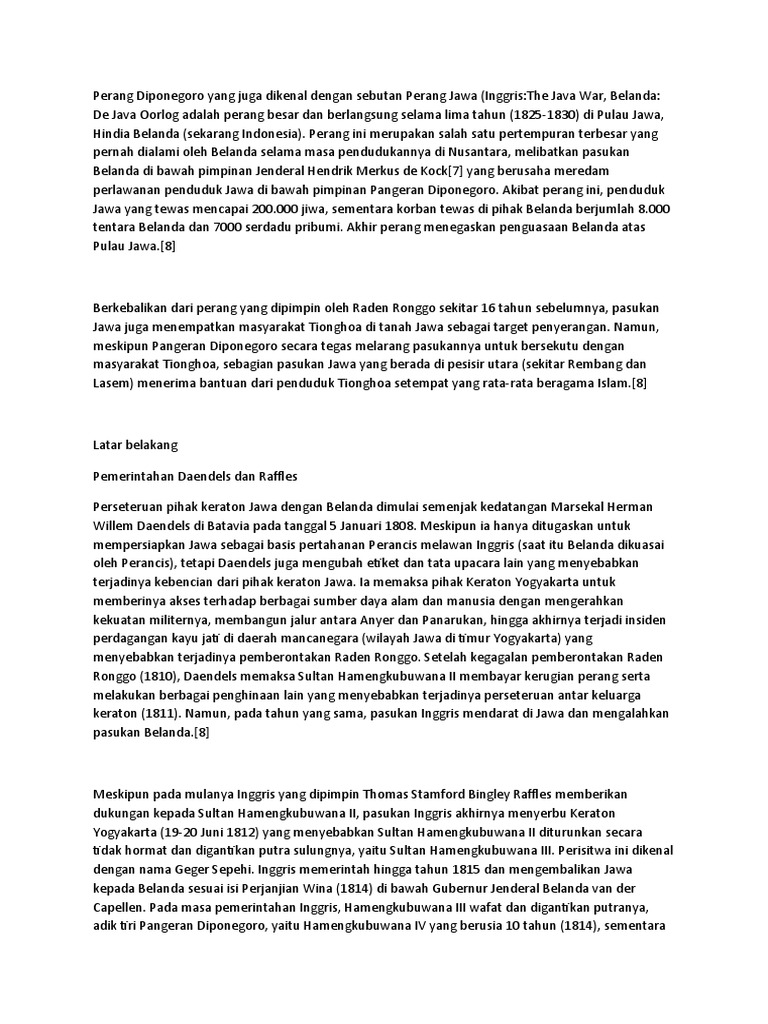 Perang Diponegoro Yang Juga Dikenal Dengan Sebutan Perang Jawa | PDF