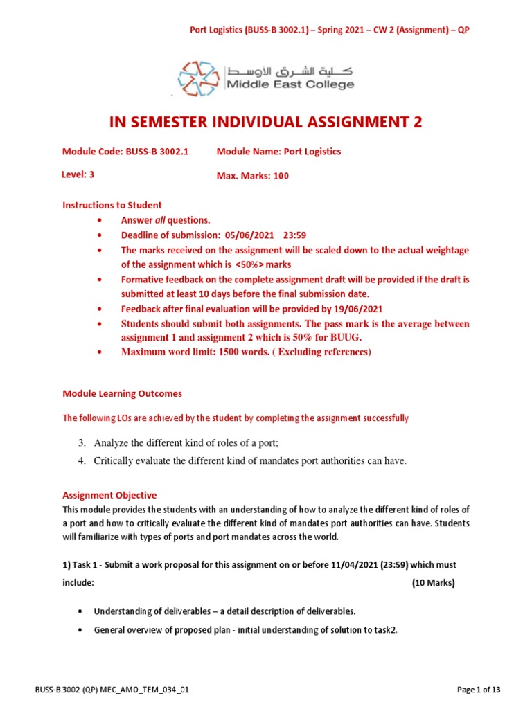 In Semester Individual Assignment 2: Module Code: BUSS-B 3002.1 Module ...