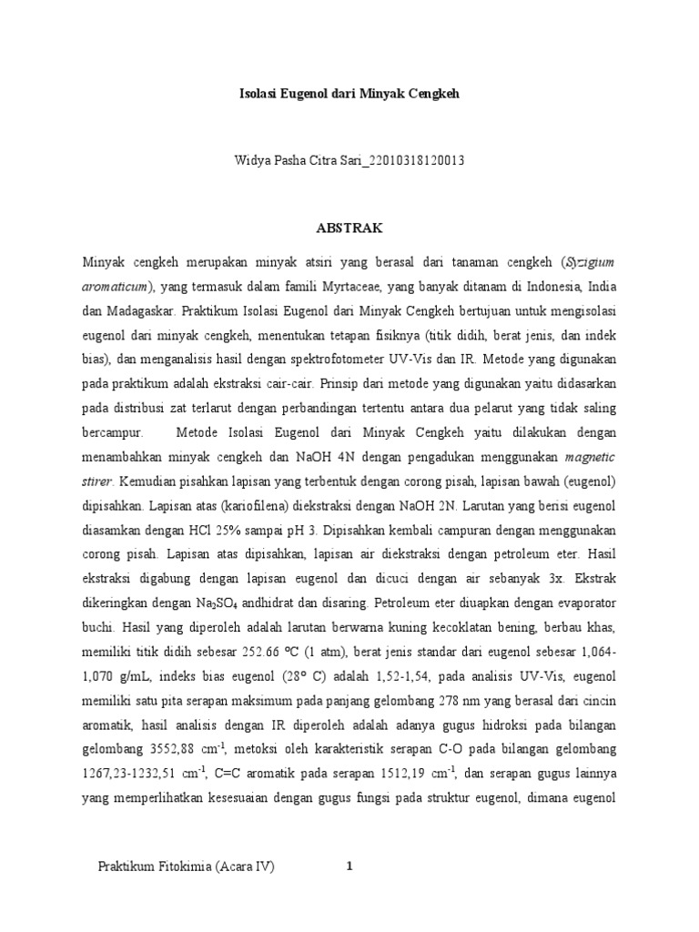 Isolasi Eugenol Dari Minyak Cengkeh | PDF