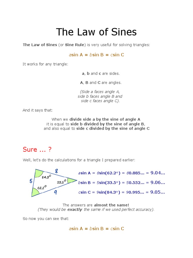 Law of Sines | PDF | Sine | Trigonometric Functions