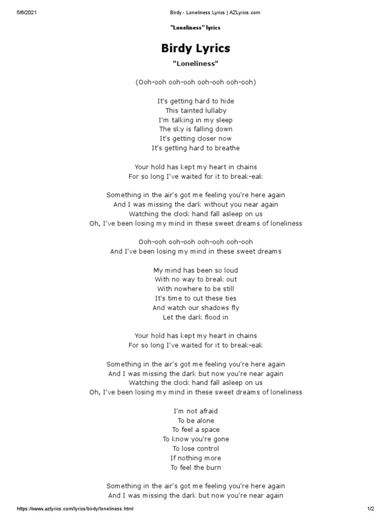 Birdy - Loneliness Lyrics | PDF