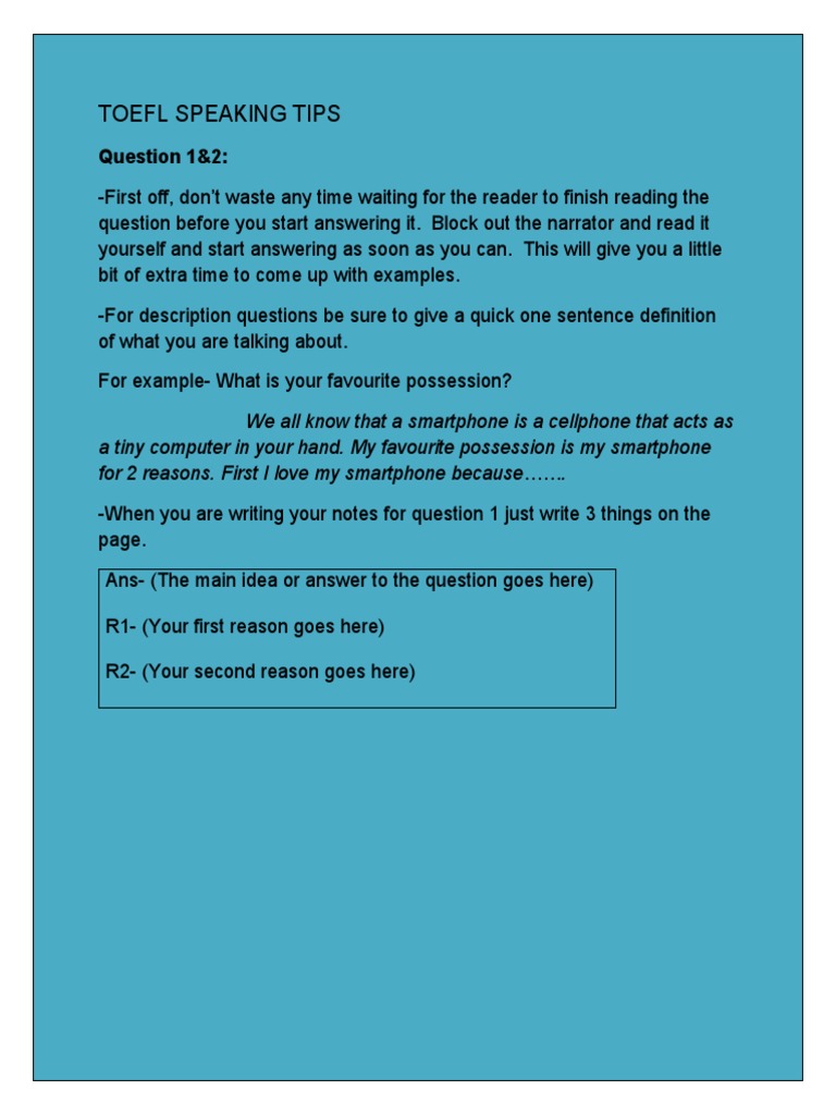 TOEFL Ibt Speaking Conversation Topics Dialogs Tests 64112 | PDF ...