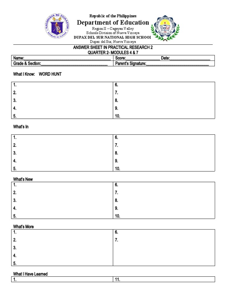 Answer Sheet Module 4 and 7 | PDF | Methodology | Cognition