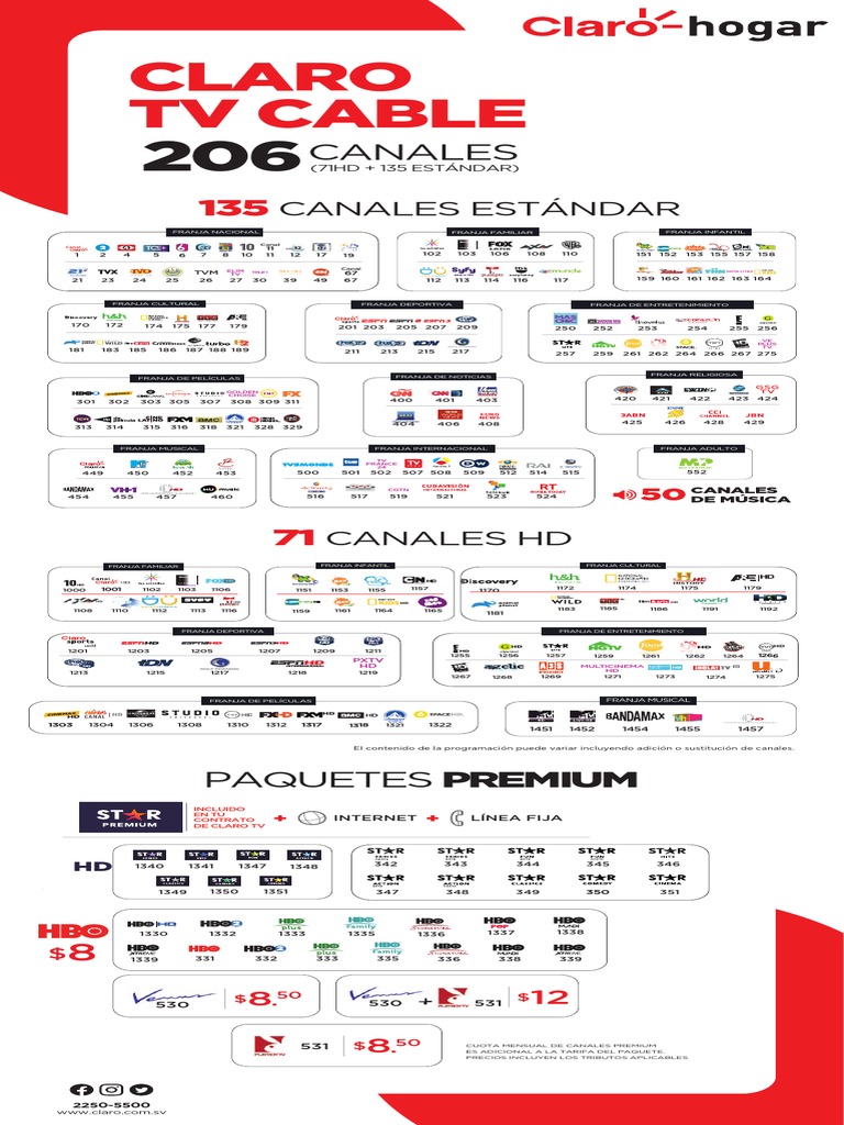 Canales de Claro TV y Paquetes Disponibles | PDF
