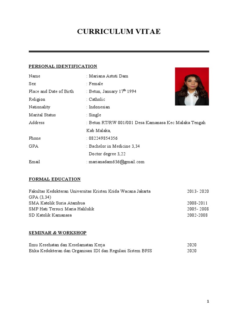 Curriculum Vitae: Personal Identification | PDF