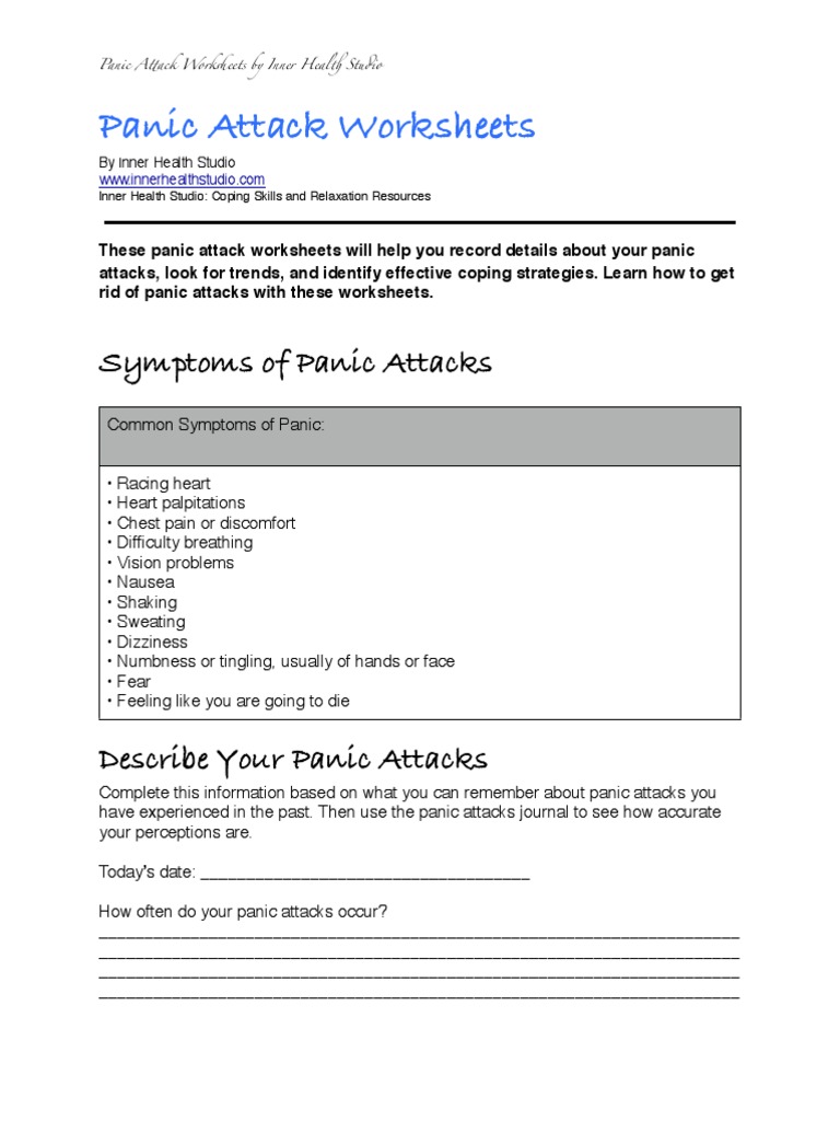 Panic Attack Worksheets | PDF | Panic Attack | Anxiety