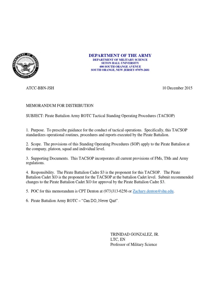 Pirate BN ROTC Tactical Standing Operating Procedures | PDF ...