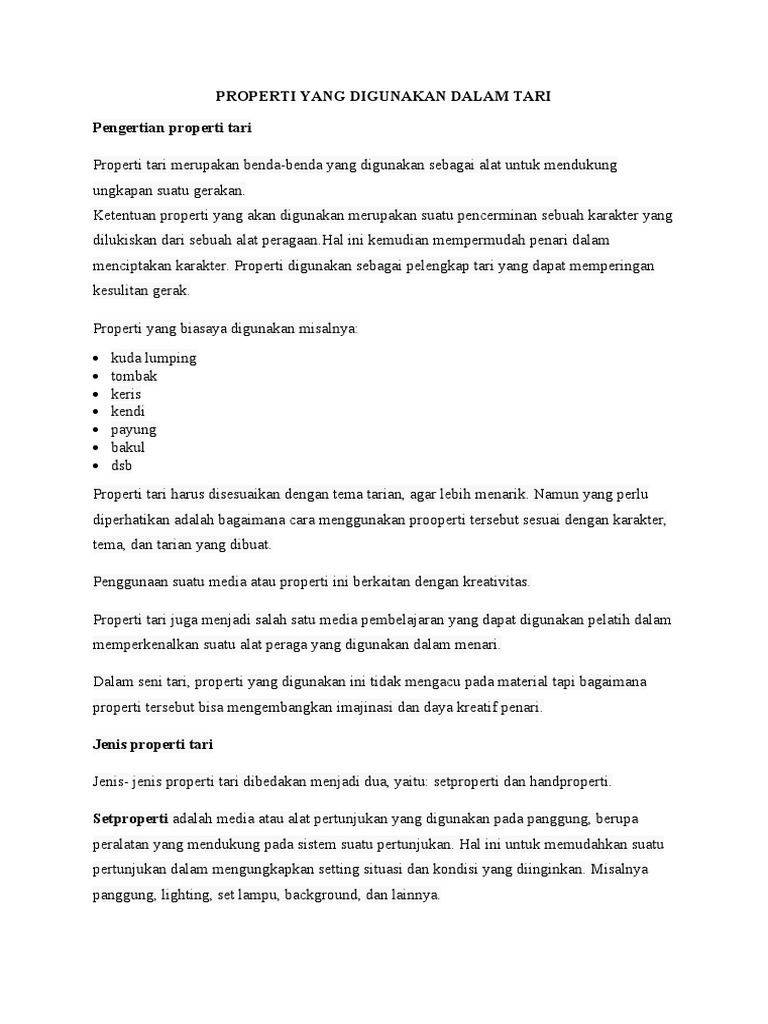 Properti Yang Digunakan Dalam Tari | PDF