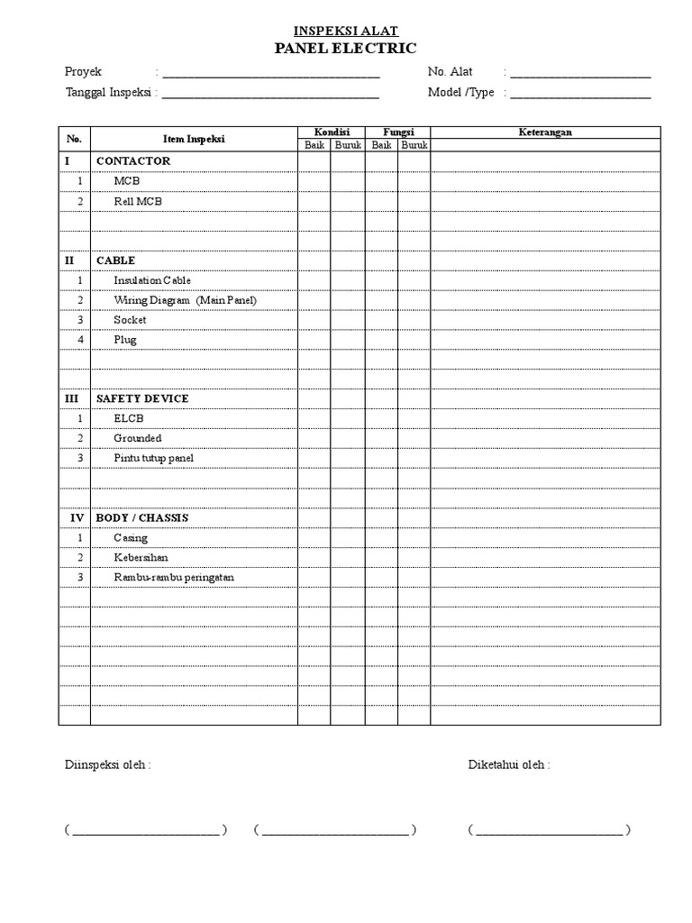 Form Inspeksi Panel Electric | PDF | Teknologi & Rekayasa