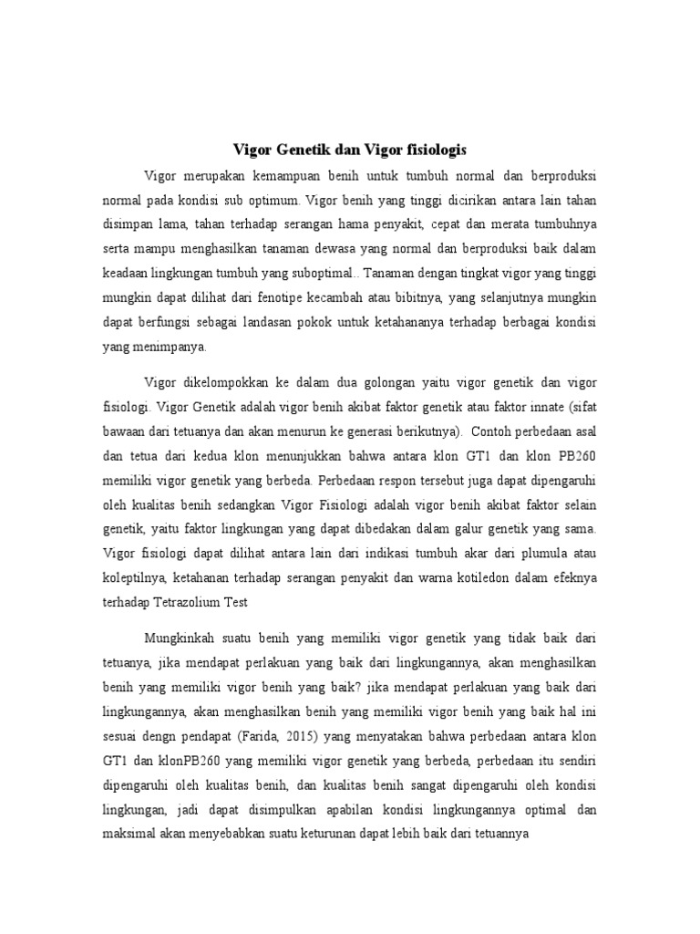 Vigor Genetik Dan Vigor Fisiologis | PDF