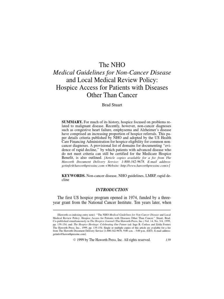 The Nho Medical Guidelines For Non Cancer Diseases - 1 | PDF ...