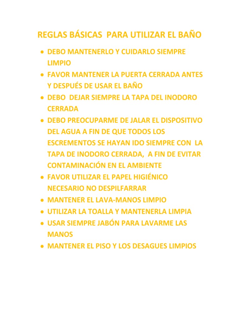Reglas Básicas para un Baño Limpio | PDF | Hogar, jardinería y bricolaje