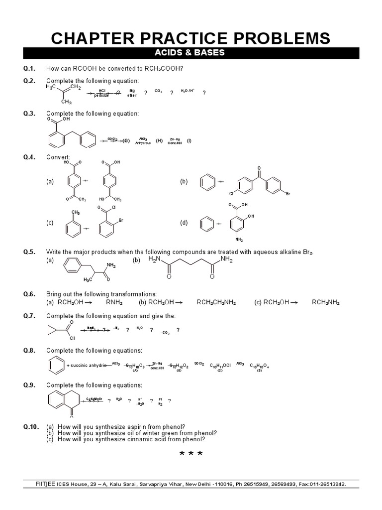 Chapter Practice Problems: Acids & Bases | PDF | Hydrochloric Acid | Physical Chemistry