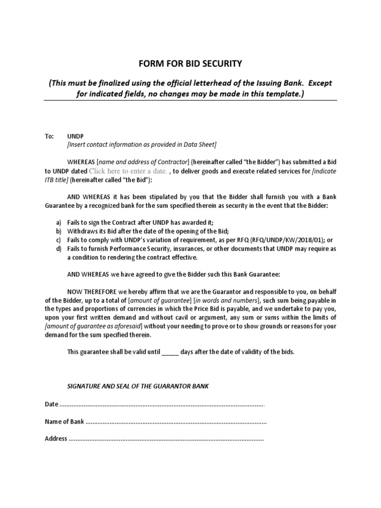 Form For Bid Security | PDF | Guarantee | Surety