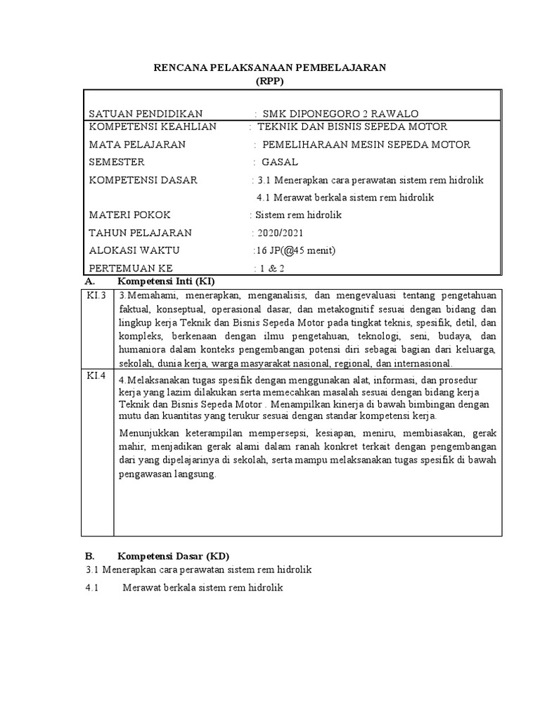 RPP PSSM 1 Rem Hidrolik | PDF | Komputer | Teknologi & Rekayasa