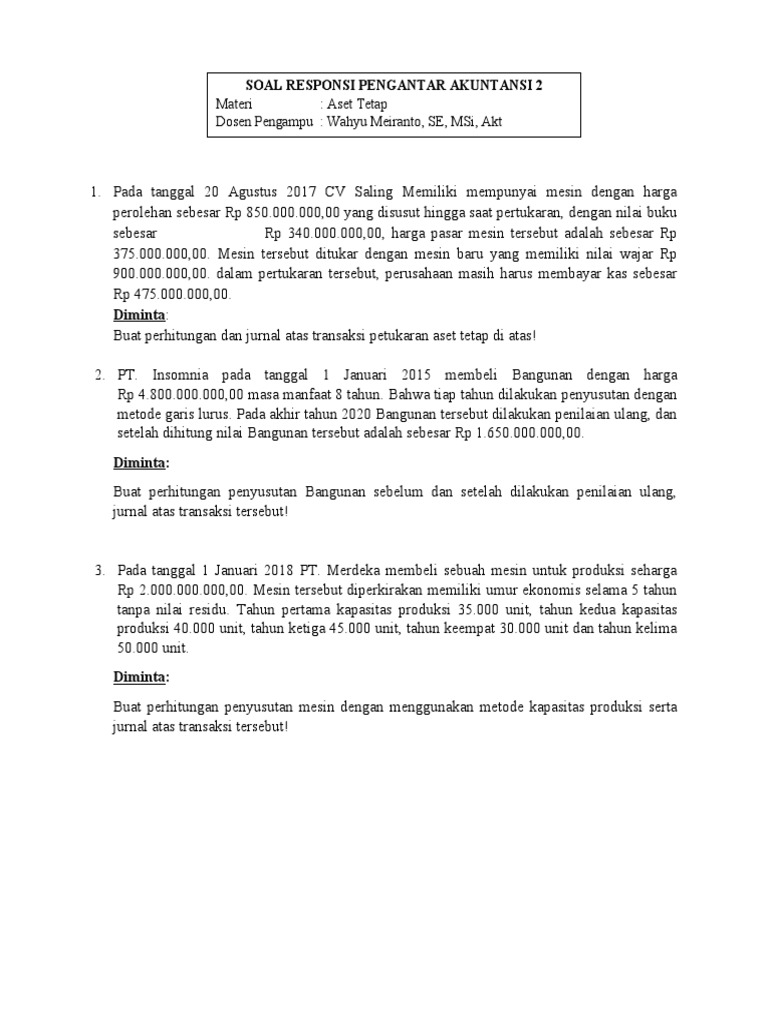PA2-5 Soal Responsi Aset Tetap Kelas D | PDF