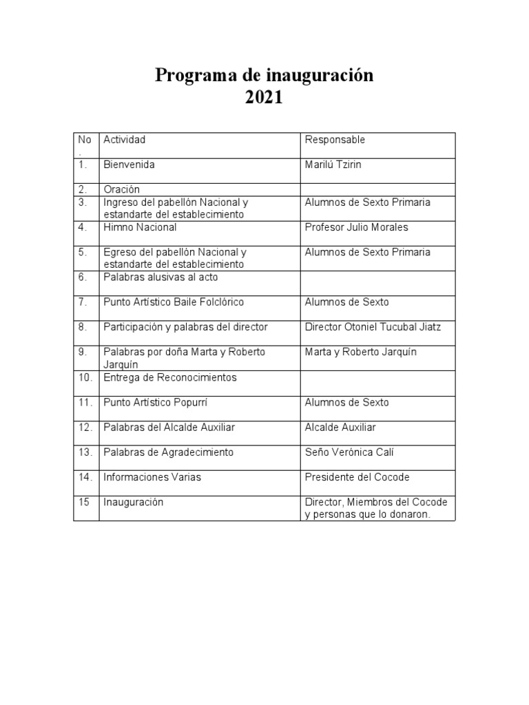 Programa de Inauguración | PDF