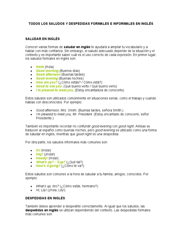 Lista De Saludos Y Despedidas