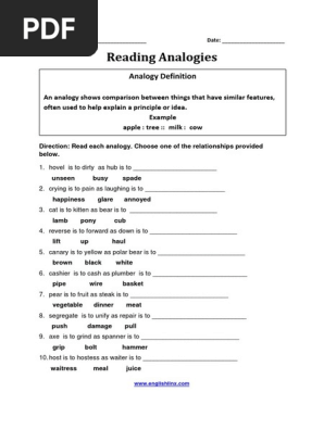 Analogy Worksheet Pdf Math Analogies