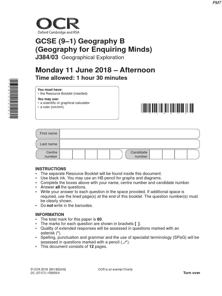 June 2018 QP - Paper 3 OCR Geography (B) GCSE | PDF | Nature | Business