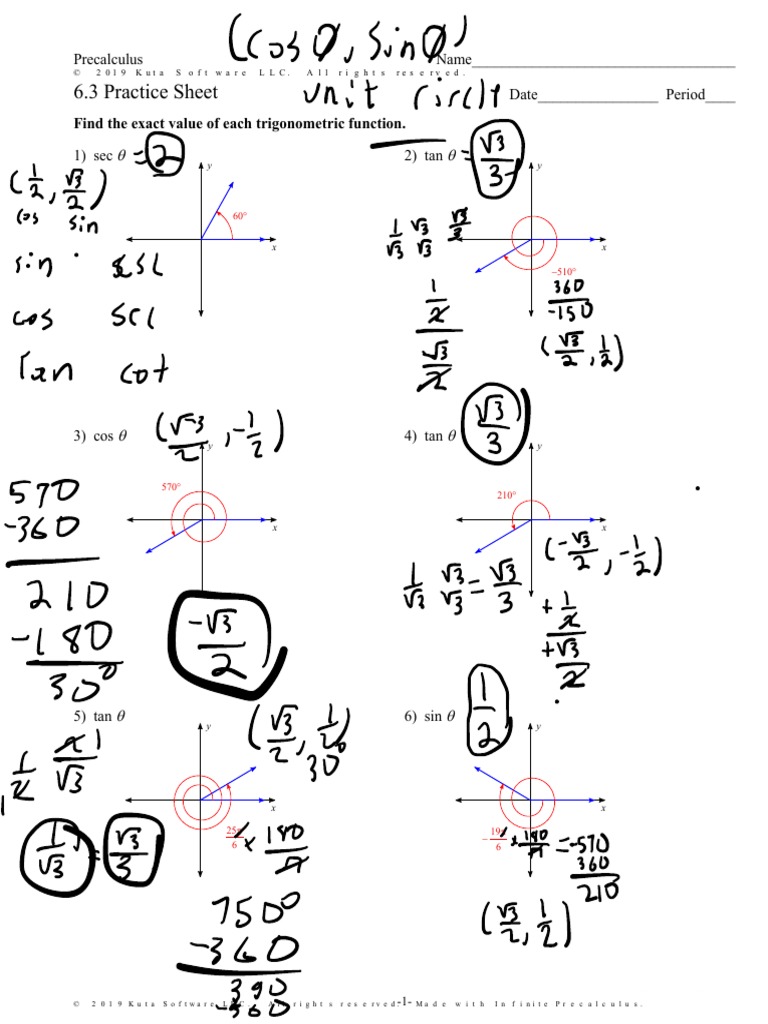 Edited - 6.3 Practice Sheet | PDF | Lie Groups | Trigonometric Functions