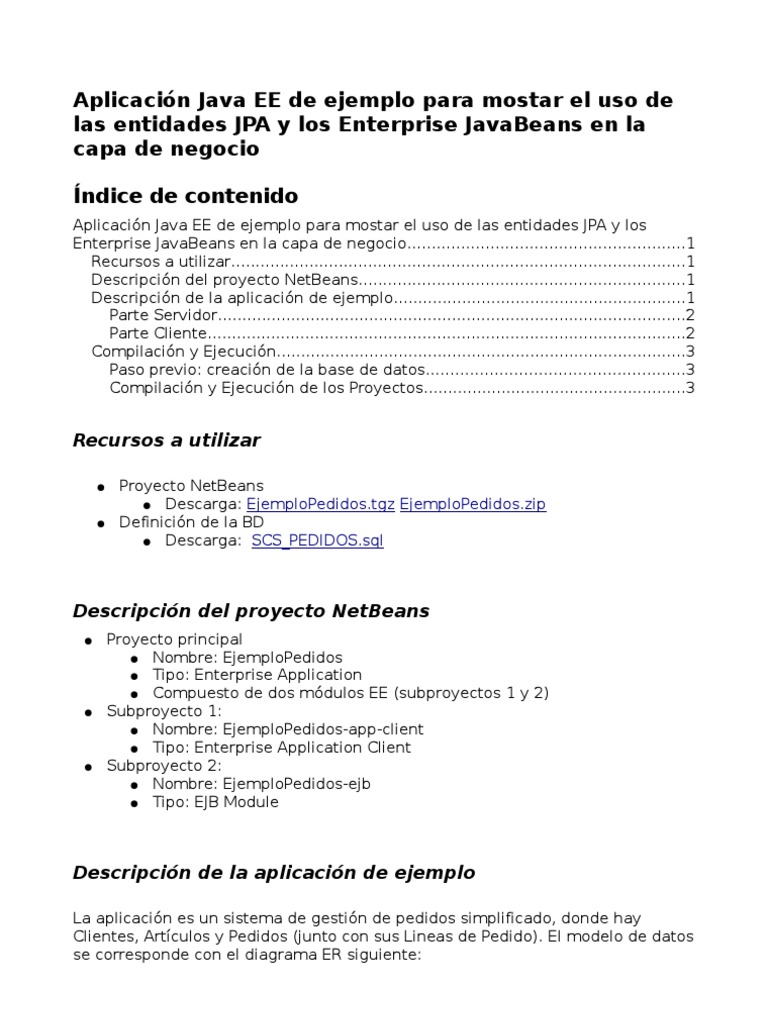 Ejemplo Pedidos | PDF | Enterprise Java Beans | Java (lenguaje de programación)