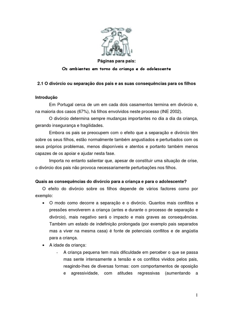O Divorcio Ou Separação Dos Pais E As Suas Consequências Para Os Filhos