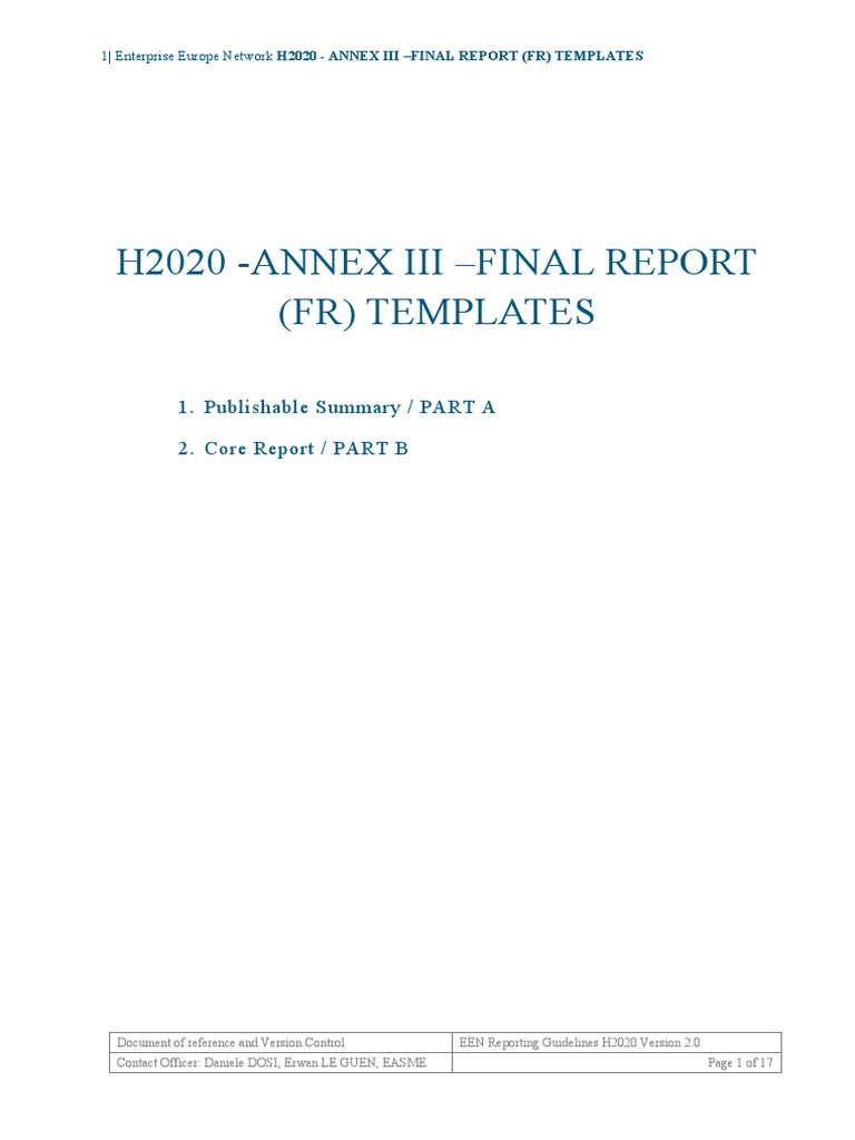 H2020 - ANNEX III - Final Report Template - v2.0 2019 | Download Free ...