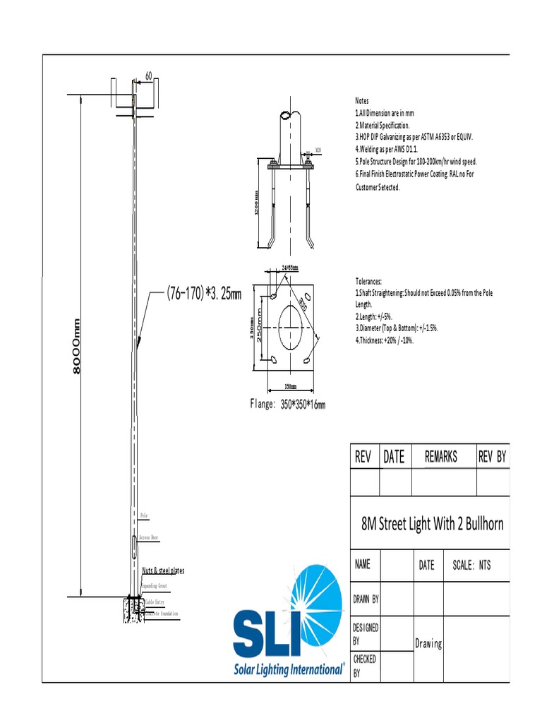 8m Street Light Pole Specifications | PDF | Metals | Materials