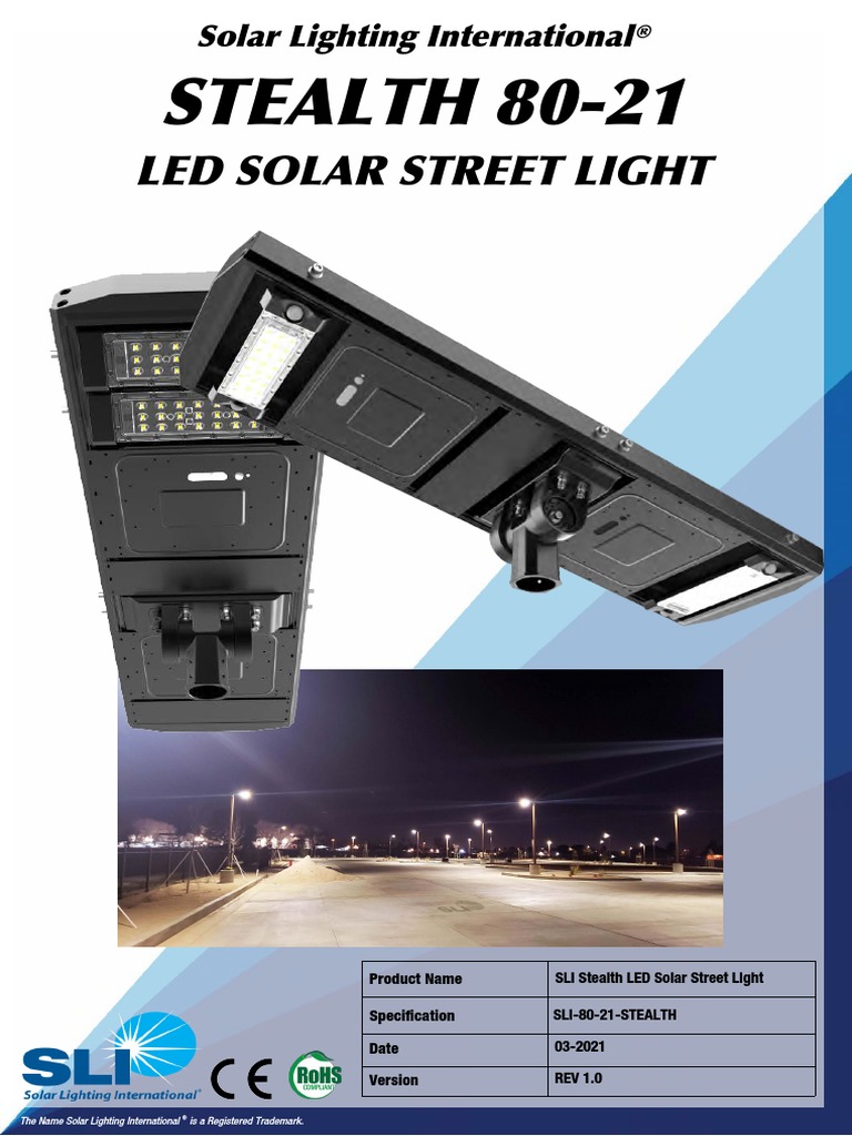 SLI STEALTH LED Solar Street Light Stealth 80W | PDF | Lighting | Solar ...
