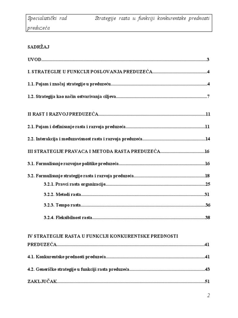 Strategije Rasta U Funkciji Konkurentske Prednosti Preduzeća | PDF