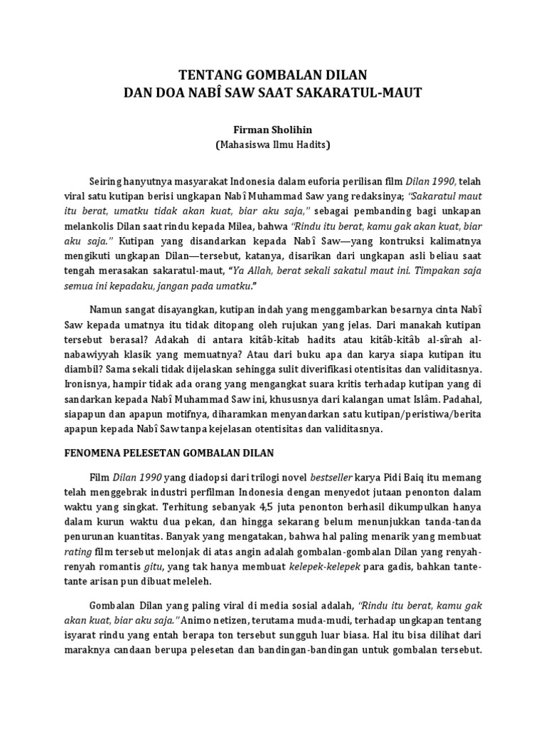 Tentang Gombalan Dilan Dan Do'a Nabi Saw Sakaratul-Maut | PDF