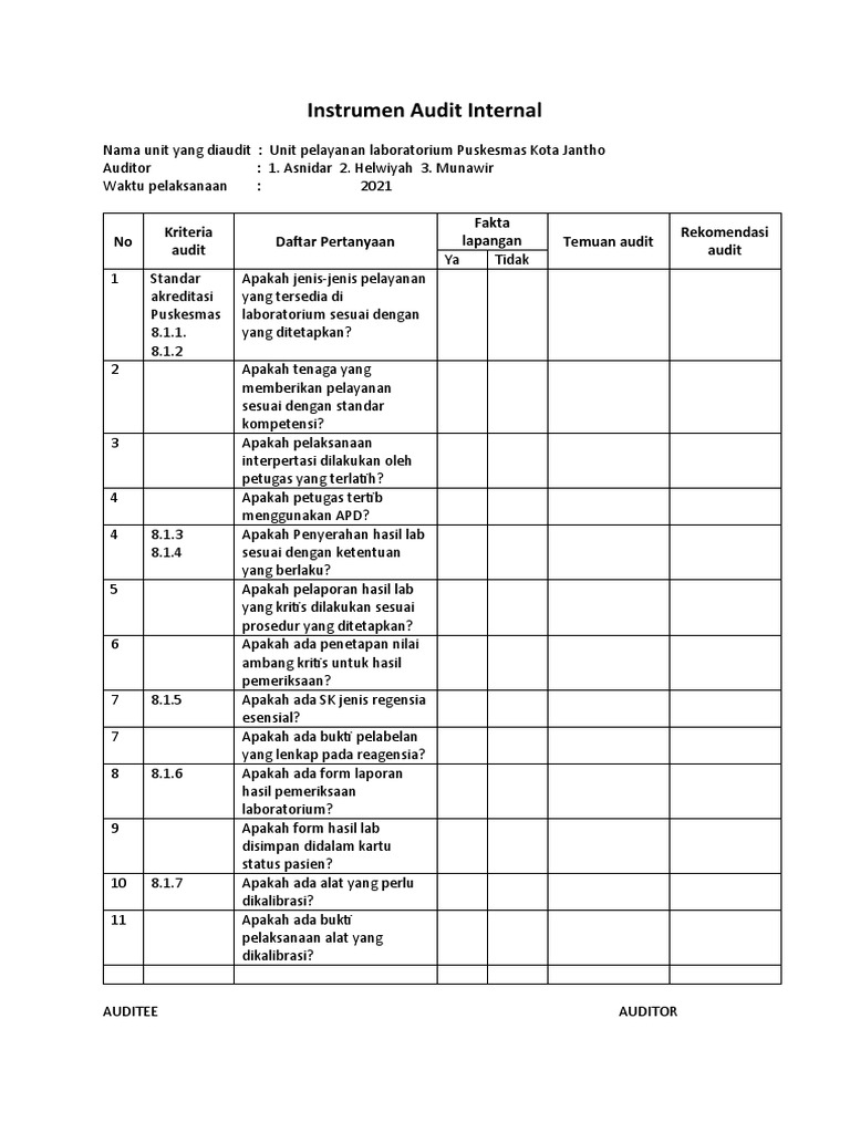 Contoh Instrumen Audit Internal | PDF