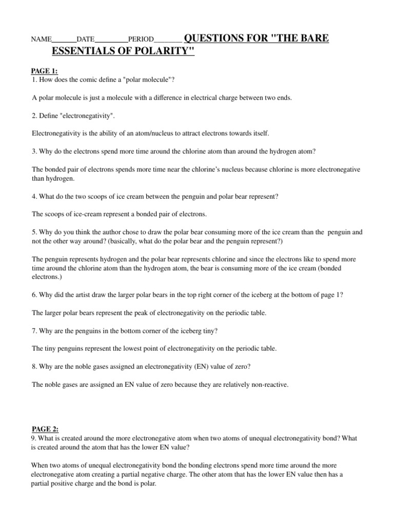 Questions For Polar Bear Cartoon | PDF | Chemical Polarity | Chemical Bond