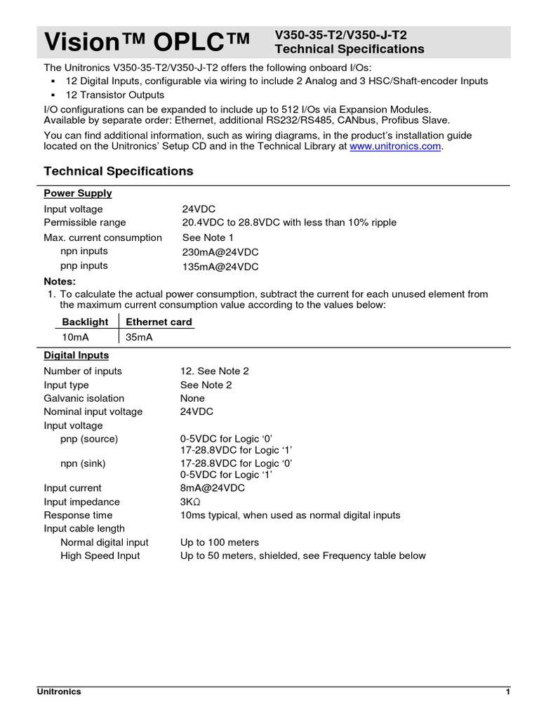 Vision™ OPLC™: V350-35-T2/V350-J-T2 Technical Specifications | PDF ...