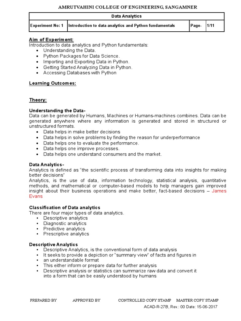 Experiment No 1 Introduction To Data Analytics And Python Fundamentals Page 1 11 Descargar