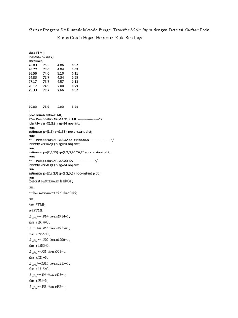 Syntax SAS Untuk Metode Fungsi Transfer Multi Input Dengan Deteksi ...