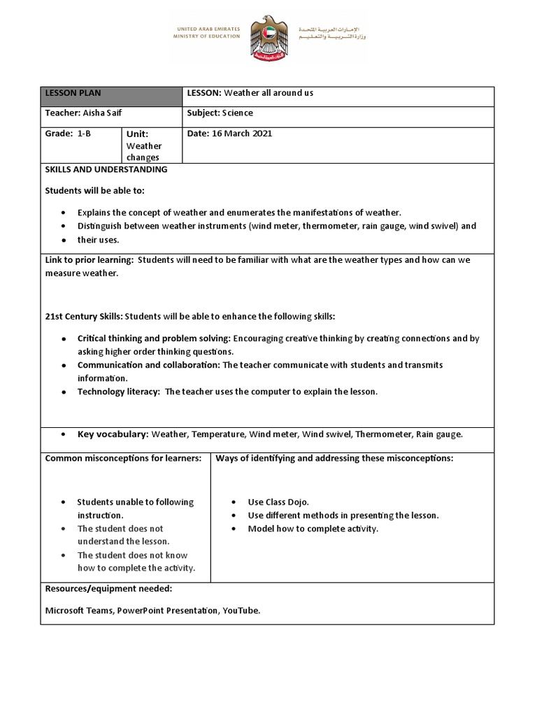 MOE Lesson Plan Template | PDF | Lesson Plan | Rain