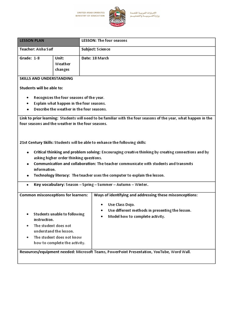MOE Lesson Plan Template | PDF | Lesson Plan | Change